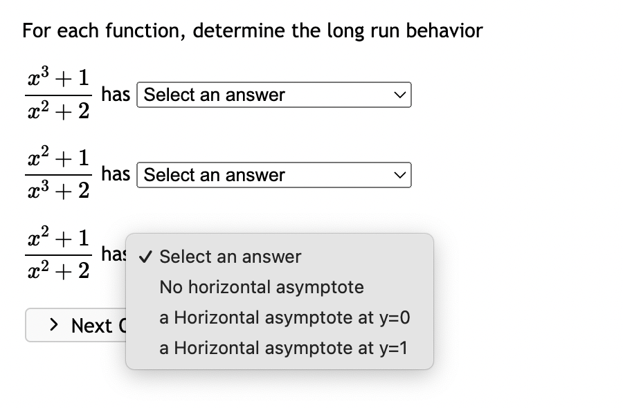 Solved For each function, determine the long run behavior | Chegg.com