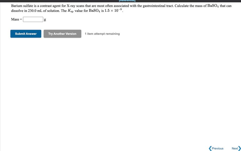 Solved Barium sulfate is a contrast agent for X-ray scans | Chegg.com