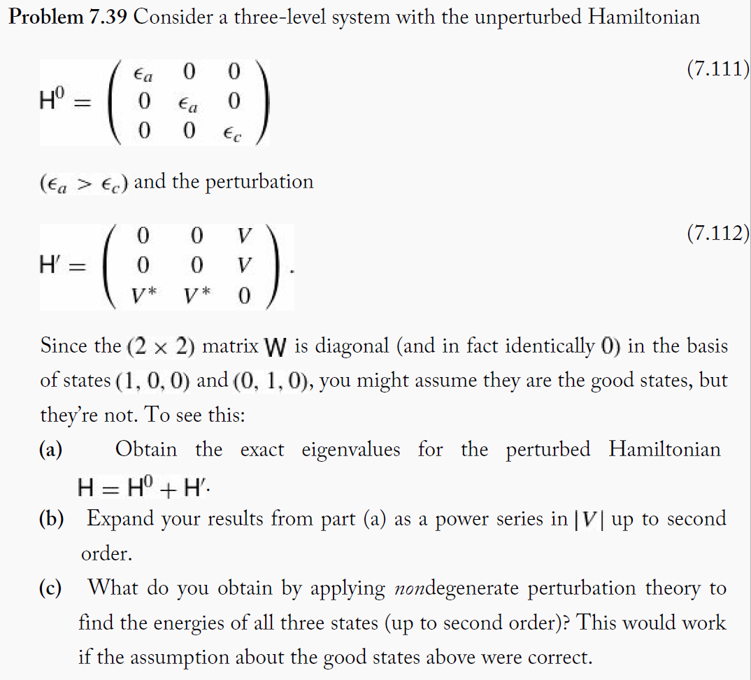 Solved Problem 7.39 Consider a three-level system with the | Chegg.com