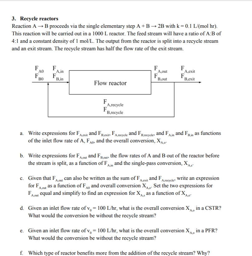 3. Recycle reactors Reaction A B proceeds via the | Chegg.com