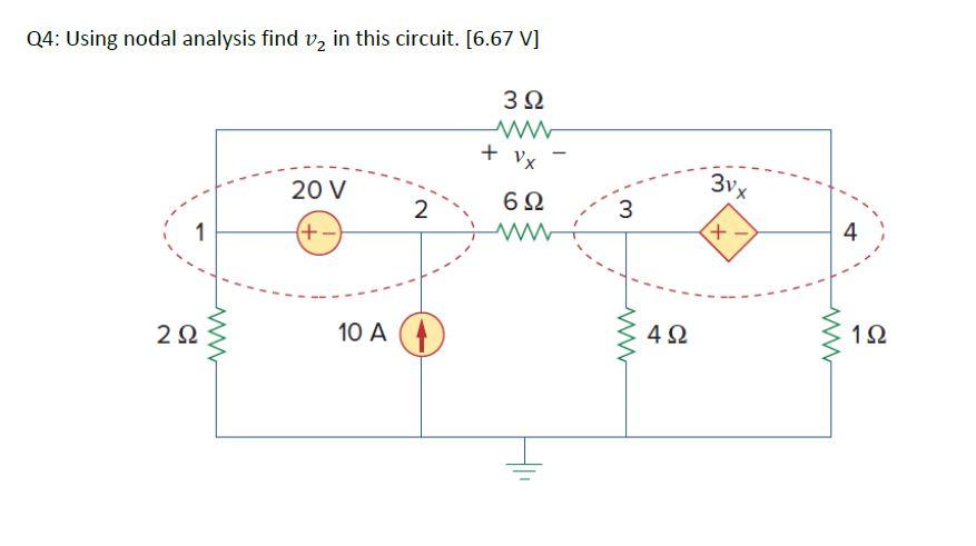 Solved Q4: Using nodal analysis find v2 in this circuit. | Chegg.com