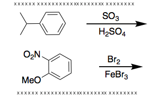 Solved XXXXXX XXXXX XXXX SO3 H2SO4 ON Br2 FeBr3 Meo xxxxxx | Chegg.com