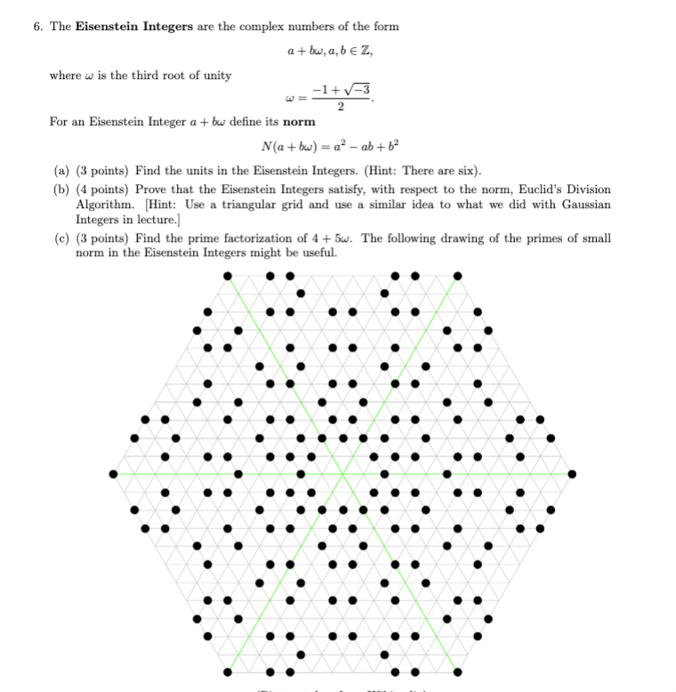 Solved 6. The Eisenstein Integers are the complex numbers of | Chegg.com