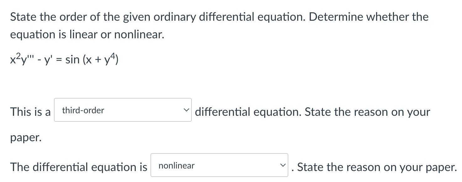 Solved State The Order Of The Given Ordinary Differential