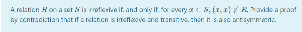 Solved A relation R on a set S is irreflexive if, and only | Chegg.com