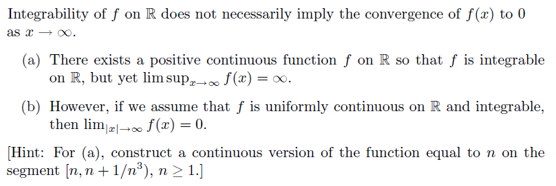 Solved Integrability of f on R does not necessarily imply | Chegg.com