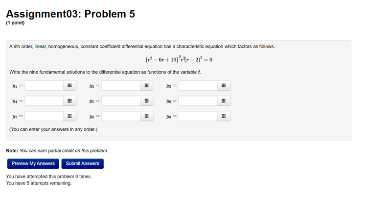 Solved Assignment03: Problem 5 (1 point) A 9th order, | Chegg.com