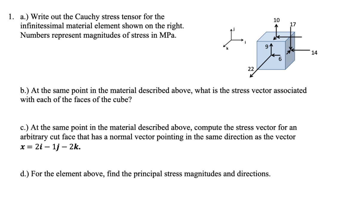 1. a.) Write out the Cauchy stress tensor for the | Chegg.com