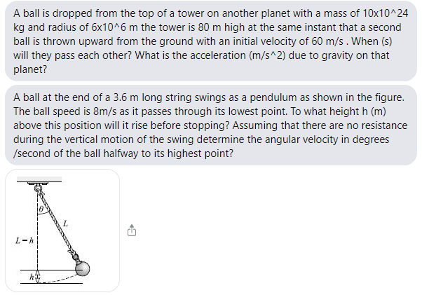 Solved A ball is dropped from the top of a tower on another | Chegg.com