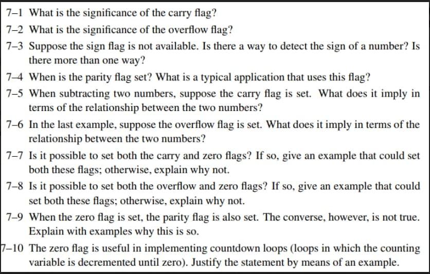 Solved 7-1 What is the significance of the carry flag? 7-2 | Chegg.com