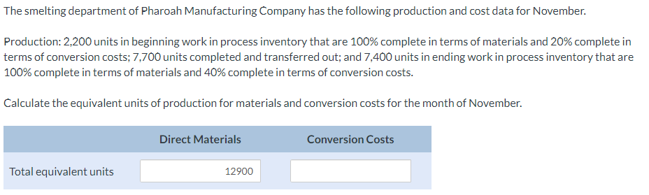 Solved The smelting department of Pharoah Manufacturing | Chegg.com