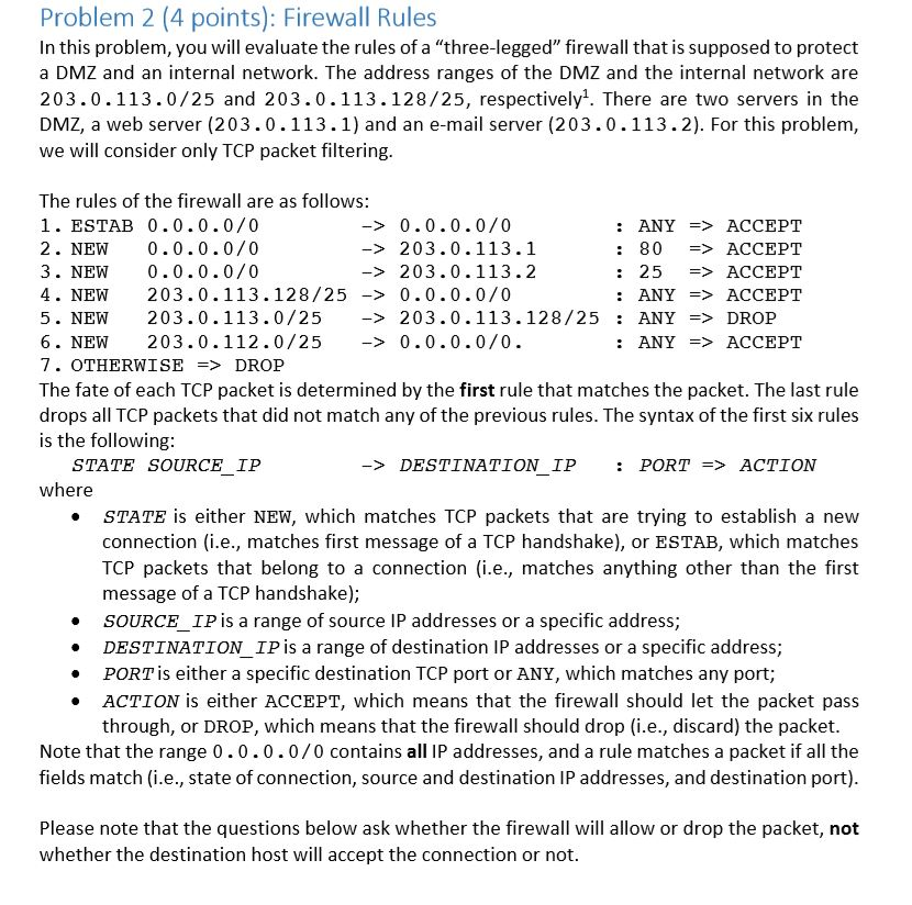 Solved Problem 2 (4 points): Firewall Rules In this problem, | Chegg.com
