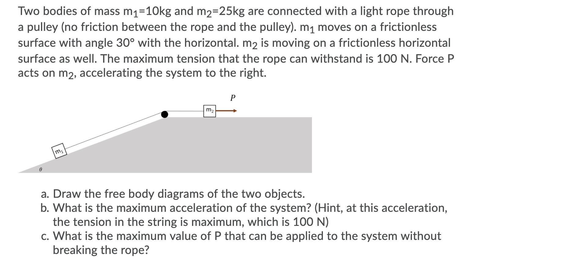 Solved Two bodies of mass m1=10kg and m2=25kg are connected | Chegg.com