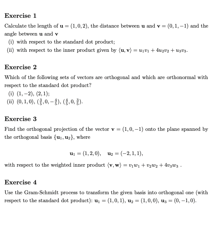 Solved Calculate the length of u=(1,0,2), the distance | Chegg.com