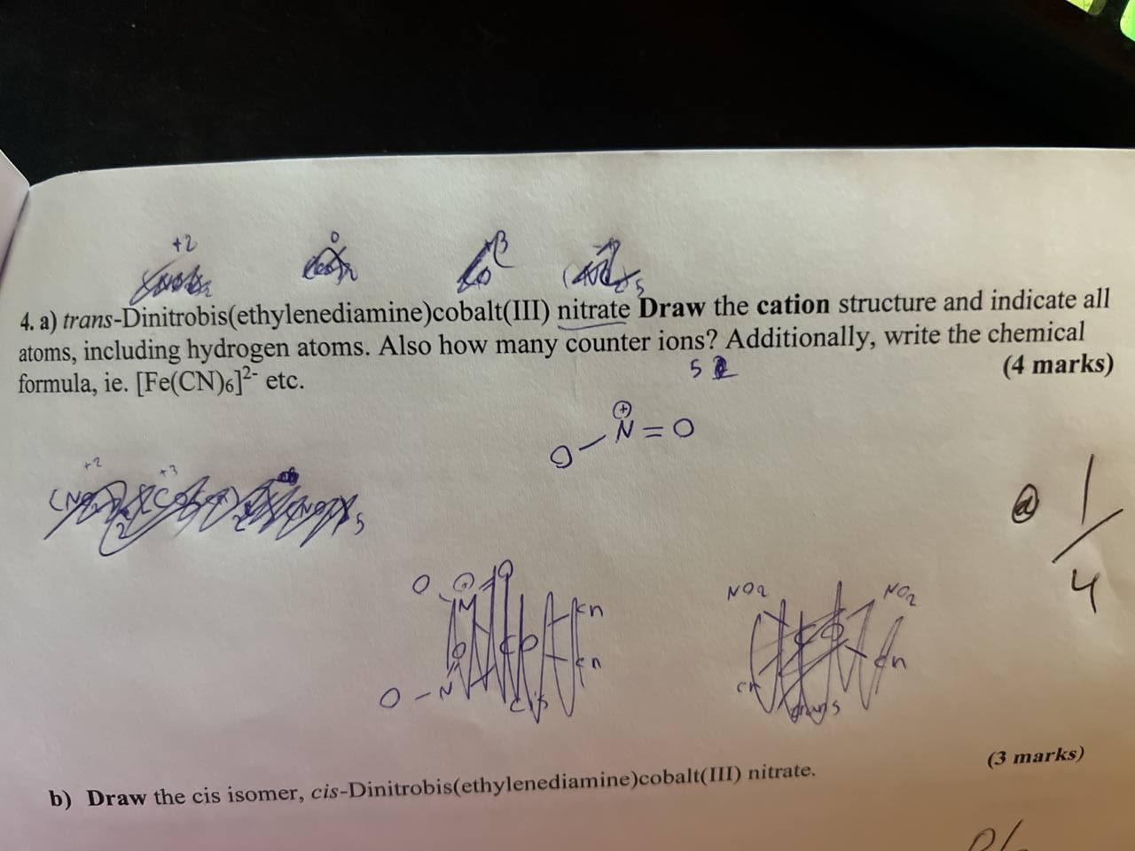 Solved 4. a) trans-Dinitrobis(ethylenediamine)cobalt(III) | Chegg.com