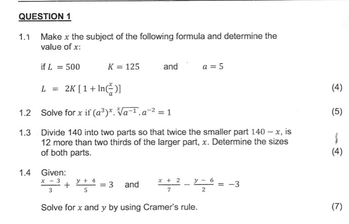 Solved QUESTION 1 Make x the subject of the following | Chegg.com