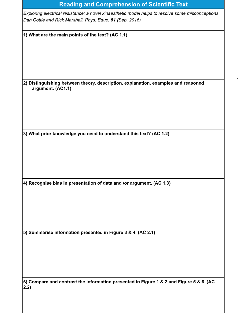 Unit title: Reading and Comprehension of Scientific | Chegg.com