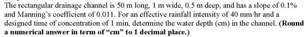 Solved The rectangular drainage channel is 50 m long, 1 m | Chegg.com