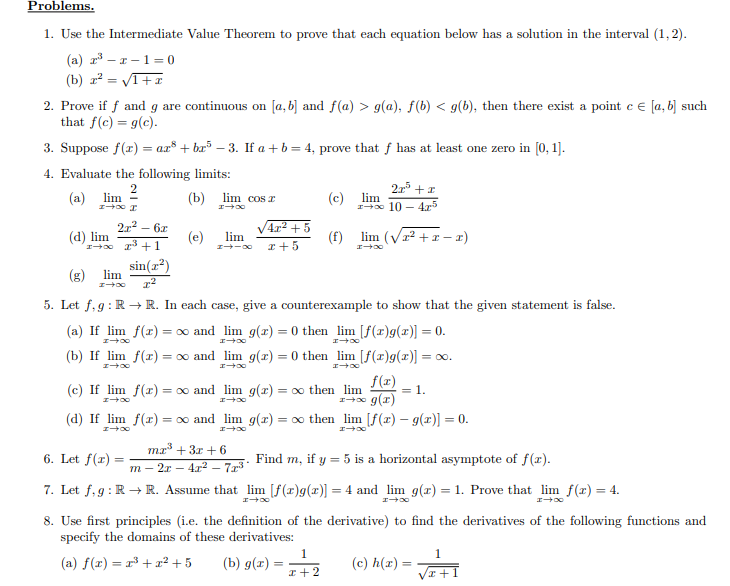 Solved Problems. 1. Use the Intermediate Value Theorem to | Chegg.com