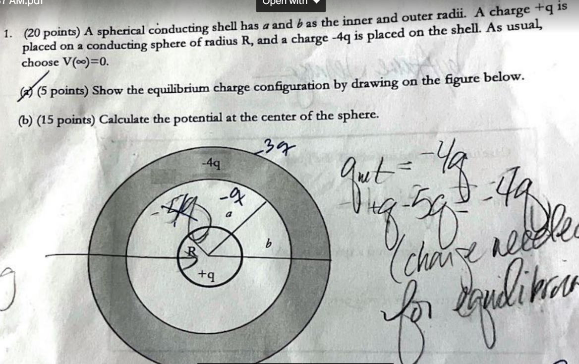 Solved 1. (20 points) A spherical conducting shell has a and | Chegg.com