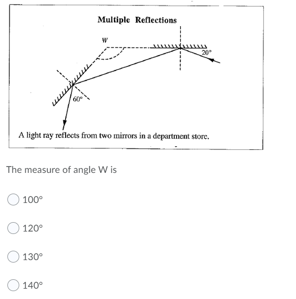Solved Multiple Reflections 20° A light ray reflects from | Chegg.com
