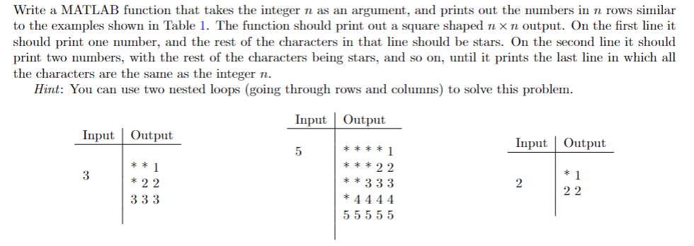 Solved Write A Matlab Function That Takes The Integer N As 