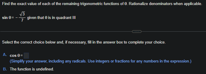 Solved Find the exact value of each of the remaining | Chegg.com