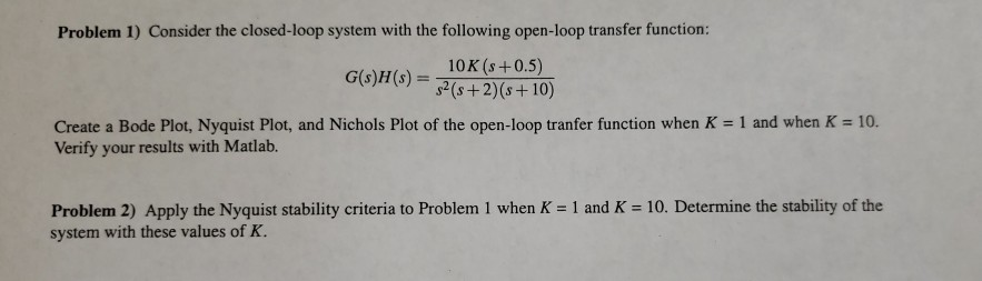 Solved Problem 1) Consider the closed-loop system with the | Chegg.com