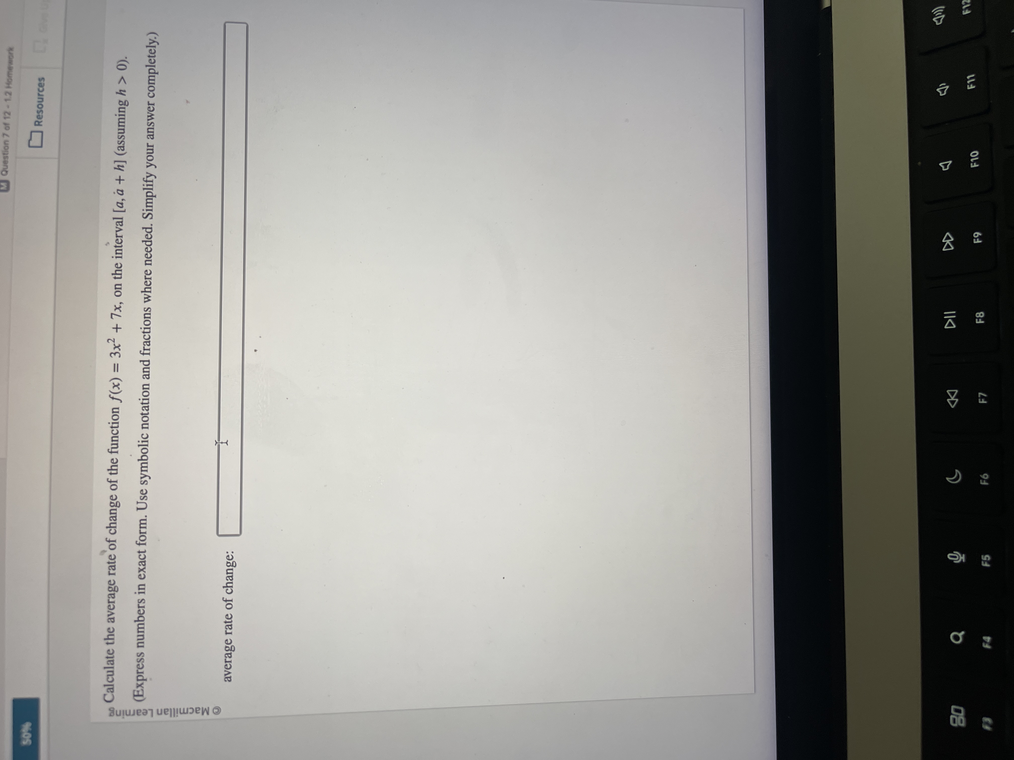 Solved Calculate the average rate of change of the function | Chegg.com