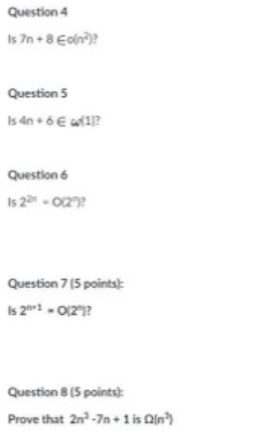 Solved Question 4 Is 7n+8 Eoin? Question 5 Is 4n+ 6 € 612 | Chegg.com