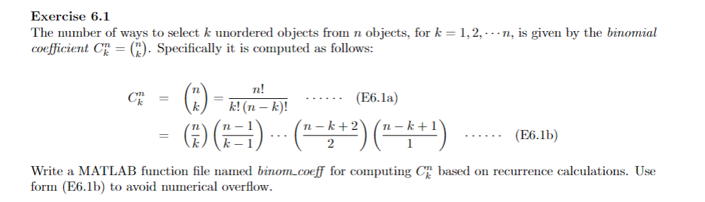 Solved Exercise 6.1 The number of ways to select k unordered | Chegg.com
