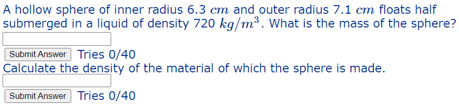 Solved A hollow sphere of inner radius 6.3 cm and outer | Chegg.com