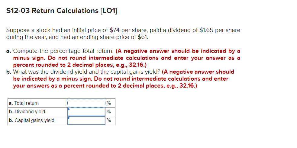 Solved S12-03 Return Calculations [LO1] Suppose a stock had | Chegg.com