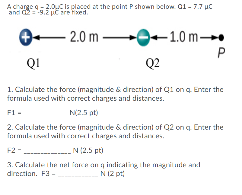 Solved A charge q = 2.0uC is placed at the point P shown | Chegg.com