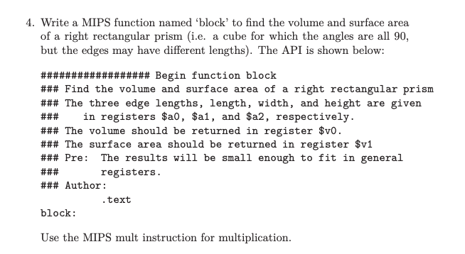 Solved 4 Write A Mips Function Named ‘block To Find The
