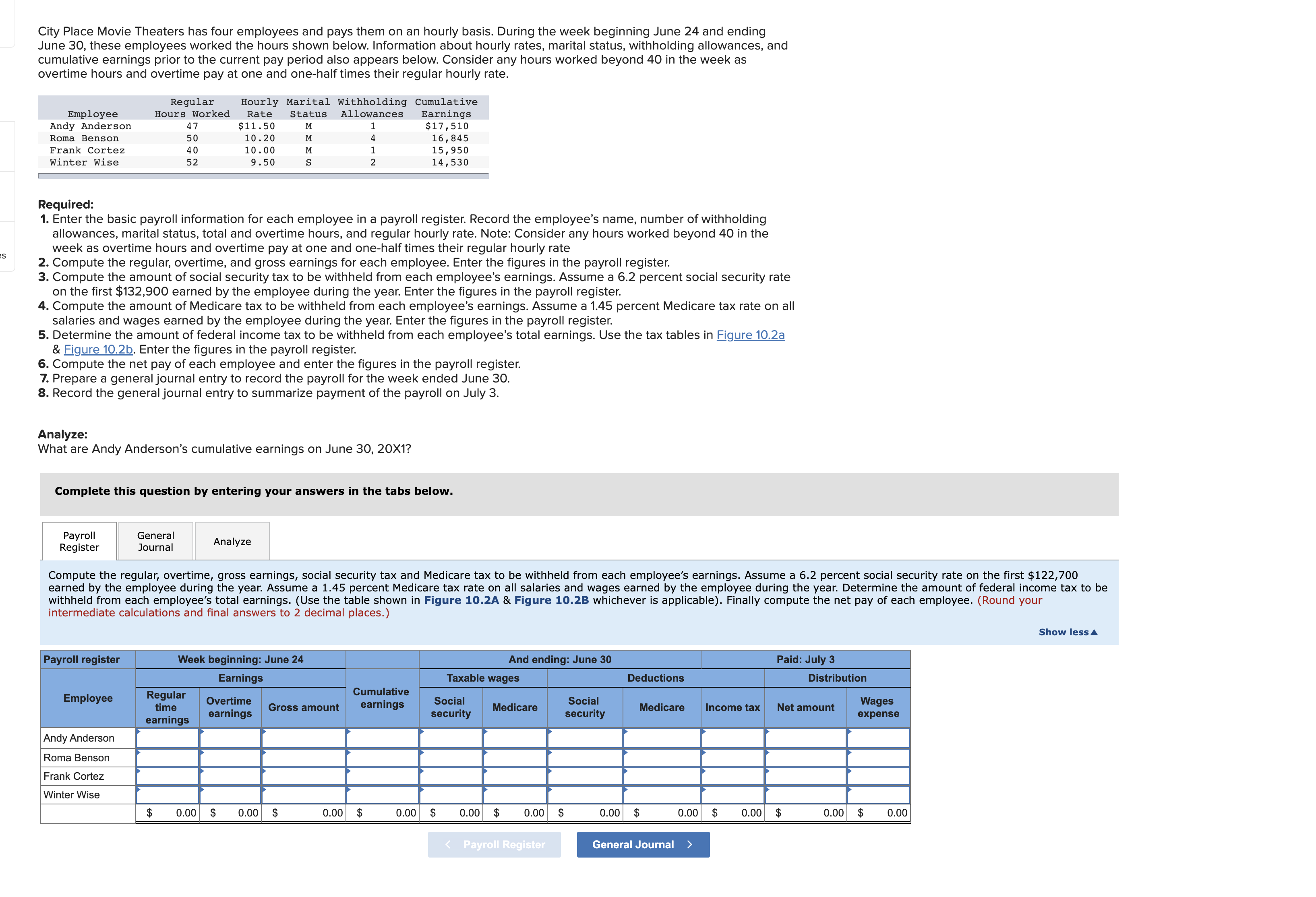 Solved City Place Movie Theaters has four employees and pays | Chegg.com