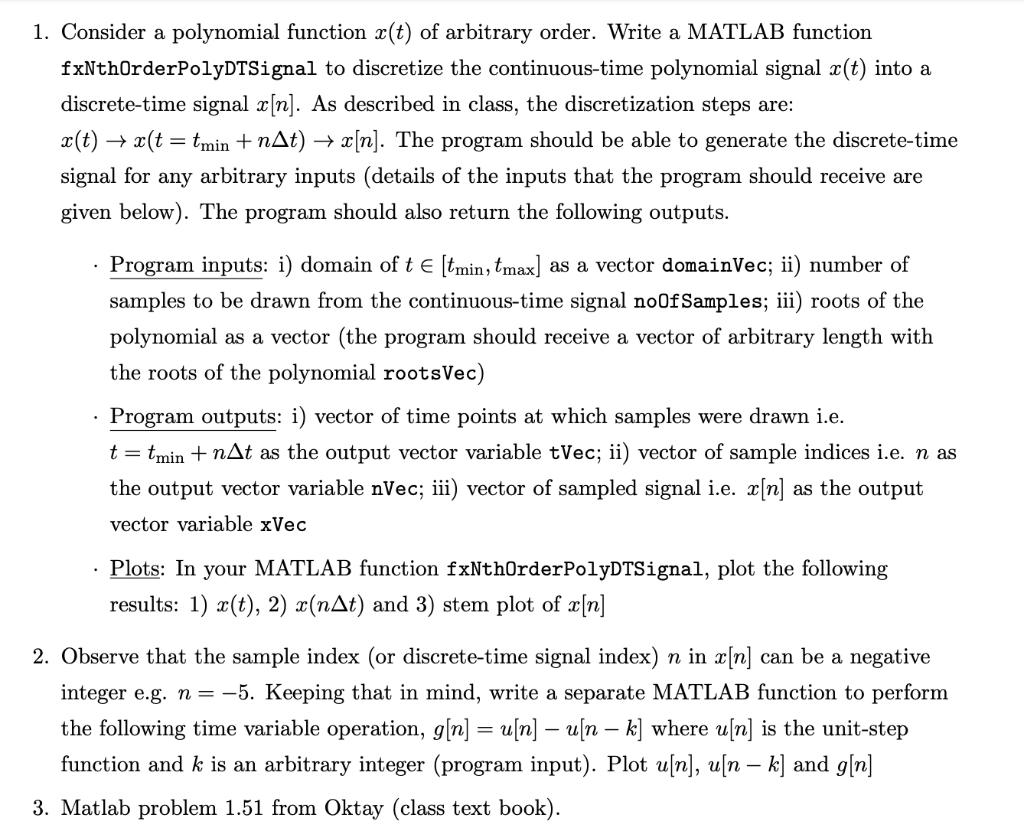 Solved 1. Consider a polynomial function (t) of arbitrary | Chegg.com
