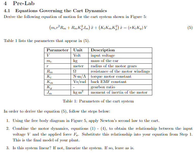 Figure 5 shows the cart's free body diagram. For | Chegg.com