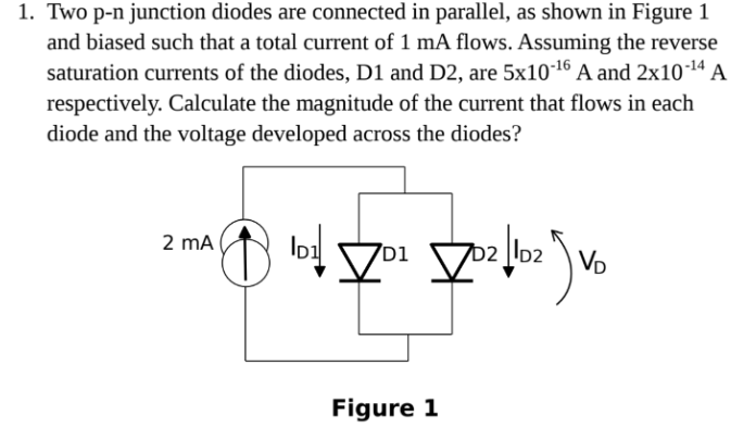 Solved 1. Two p-n junction diodes are connected in parallel, | Chegg.com