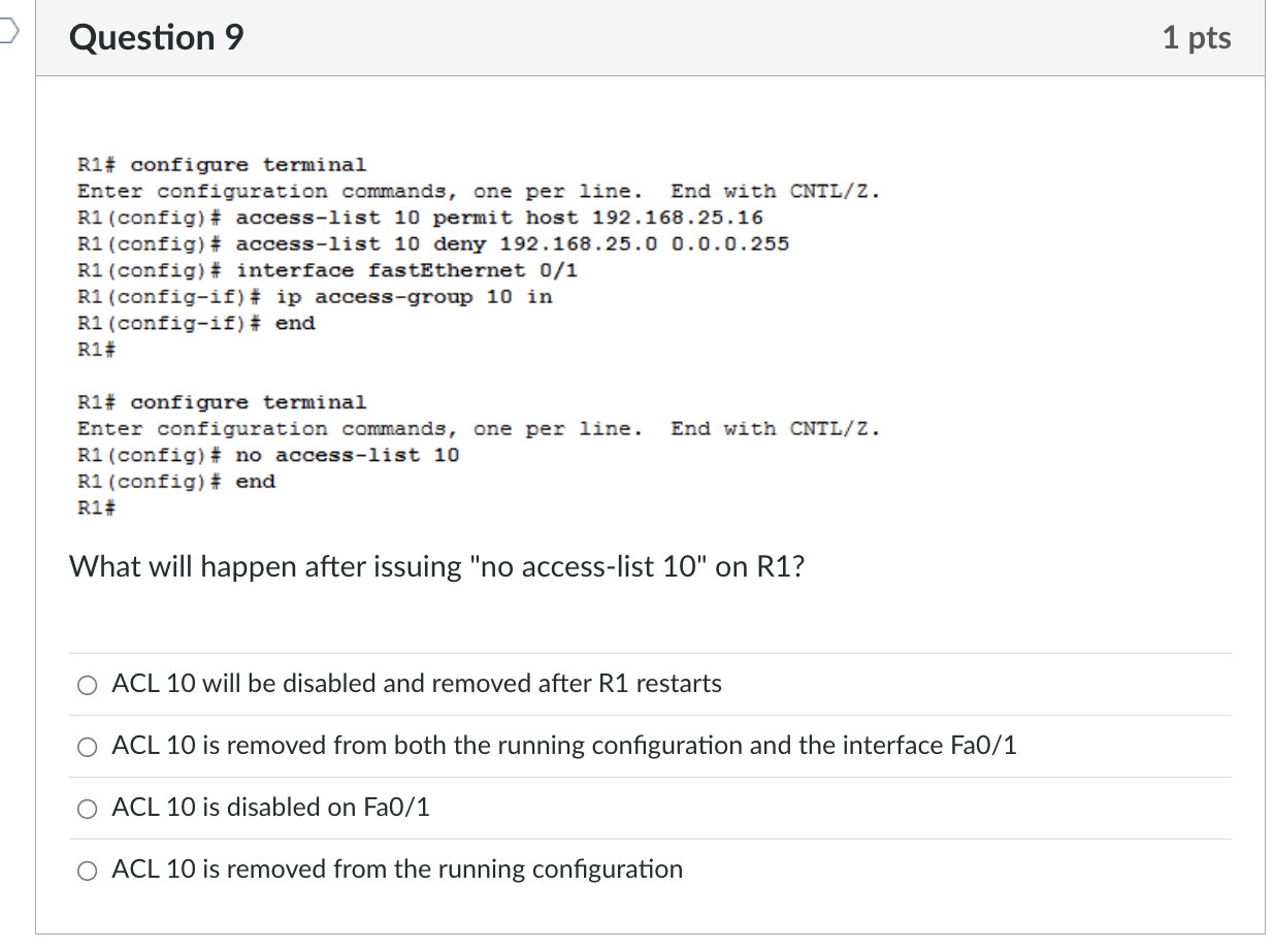 Solved Question 91 ﻿ptsR1# configure terminalEnter | Chegg.com
