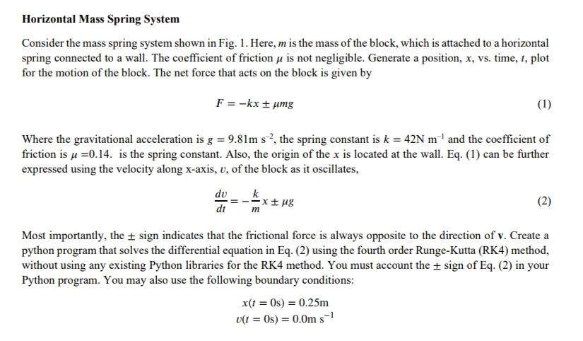 Solved Horizontal Mass Spring System Consider the mass | Chegg.com