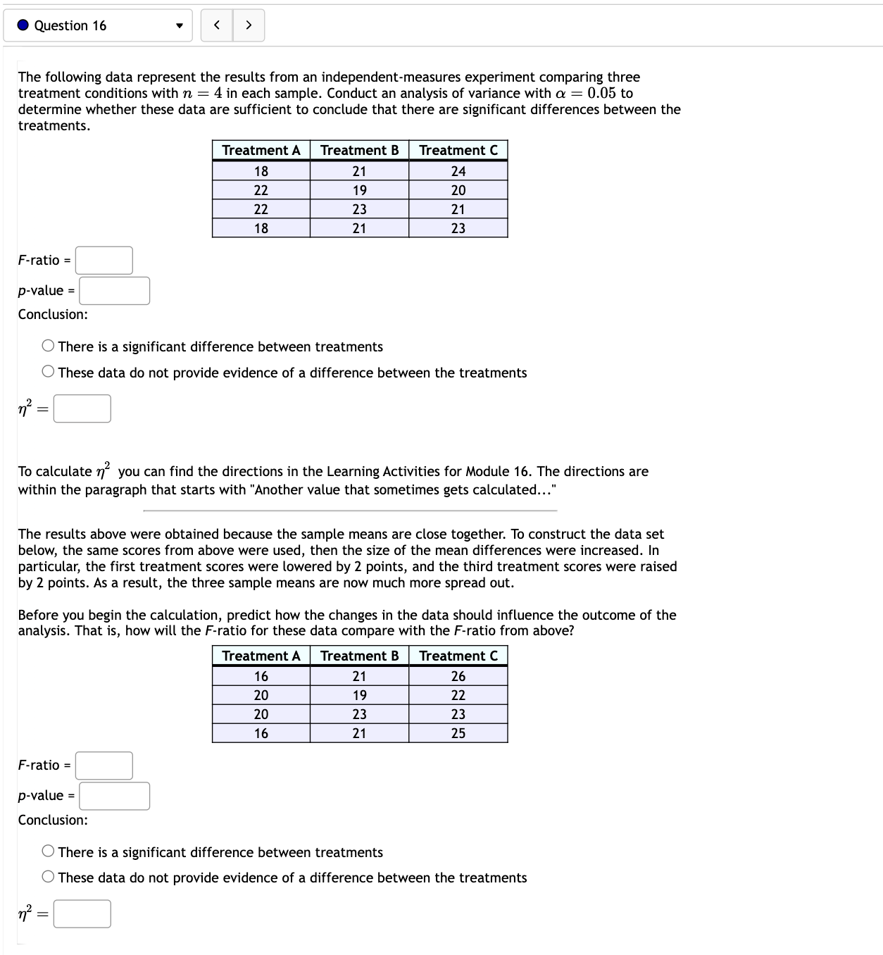 Solved The following data represent the results from an | Chegg.com