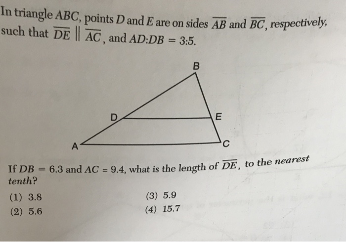 Solved In triangle ABC, points D and E are on sides AB and | Chegg.com