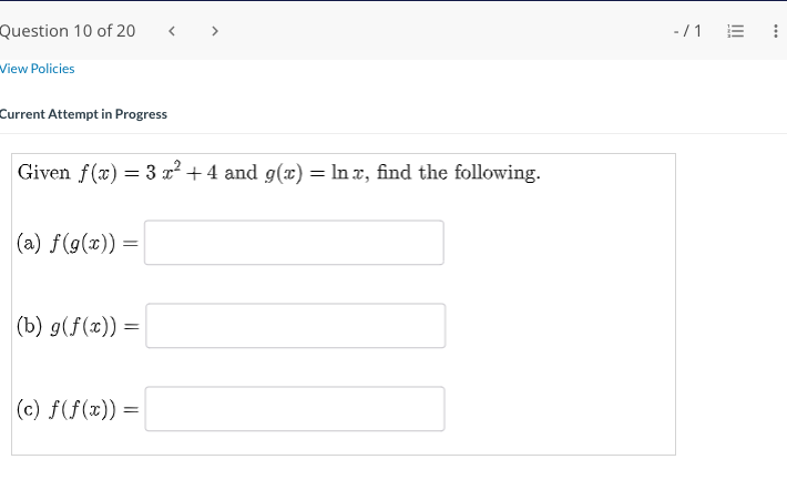 Solved Question 10 ﻿of 20View PoliciesCurrent Attempt in | Chegg.com