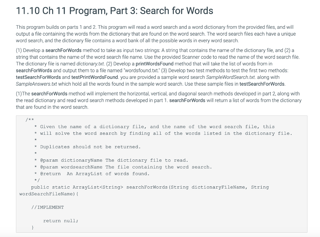 11.10 Ch 11 Program, Part 3: Search for Words This | Chegg.com
