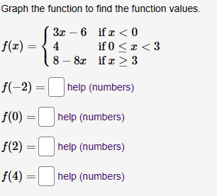 Solved Graph the function to find the function values. | Chegg.com