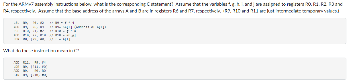 Solved For the ARMv7 assembly instructions below, what is | Chegg.com