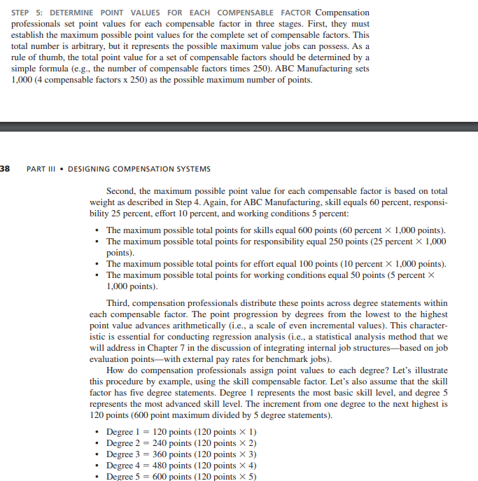 STEP 5: DETERMINE POINT VALUES FOR EACH COMPENSABLE | Chegg.com