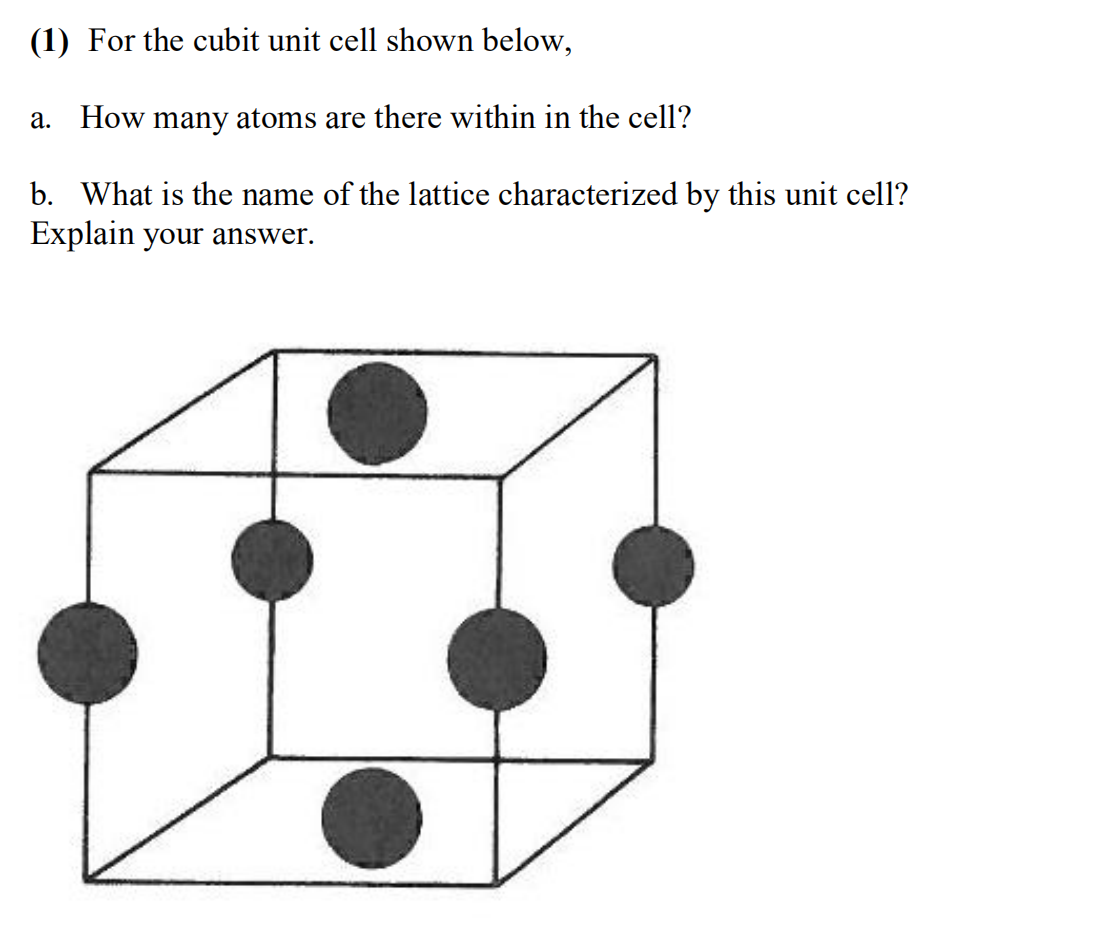 Solved (1) For the cubit unit cell shown below, a. How many | Chegg.com