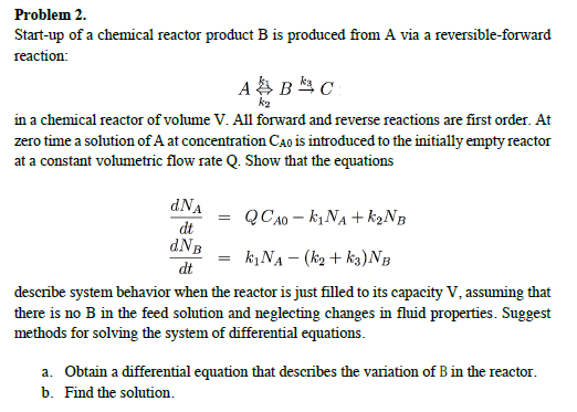 Solved Problem 2. Start-up of a chemical reactor product B | Chegg.com